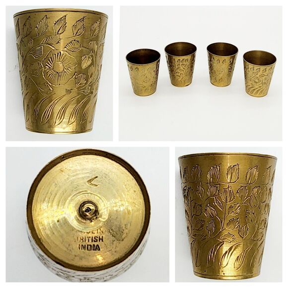 Handmade | Dining | Rare Antique Brass Jiggersshot Glasses Made In ...